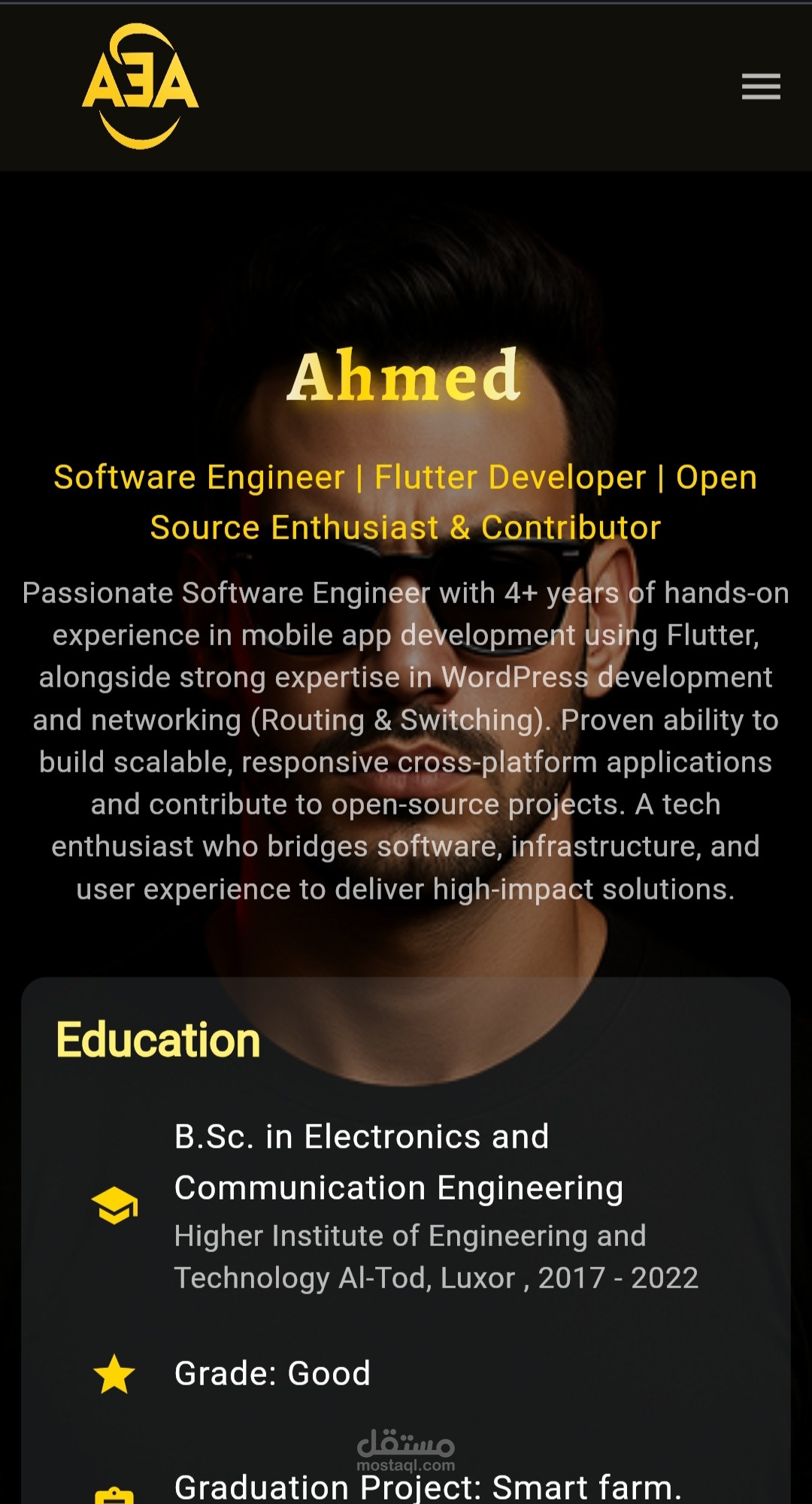 Modern Portfolio Website Developed using Flutter Web | مستقل