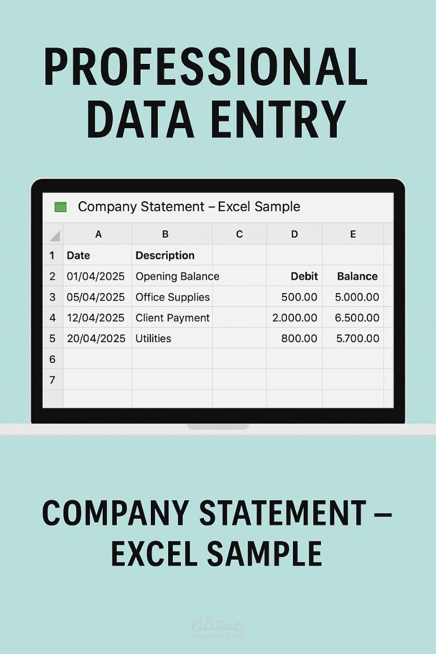 Professional Data Entry – Excel Ledger & Company Statement | مستقل