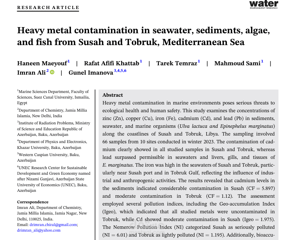 Heavy Metal Contamination in Seawater from the Mediterranean Sea | مستقل