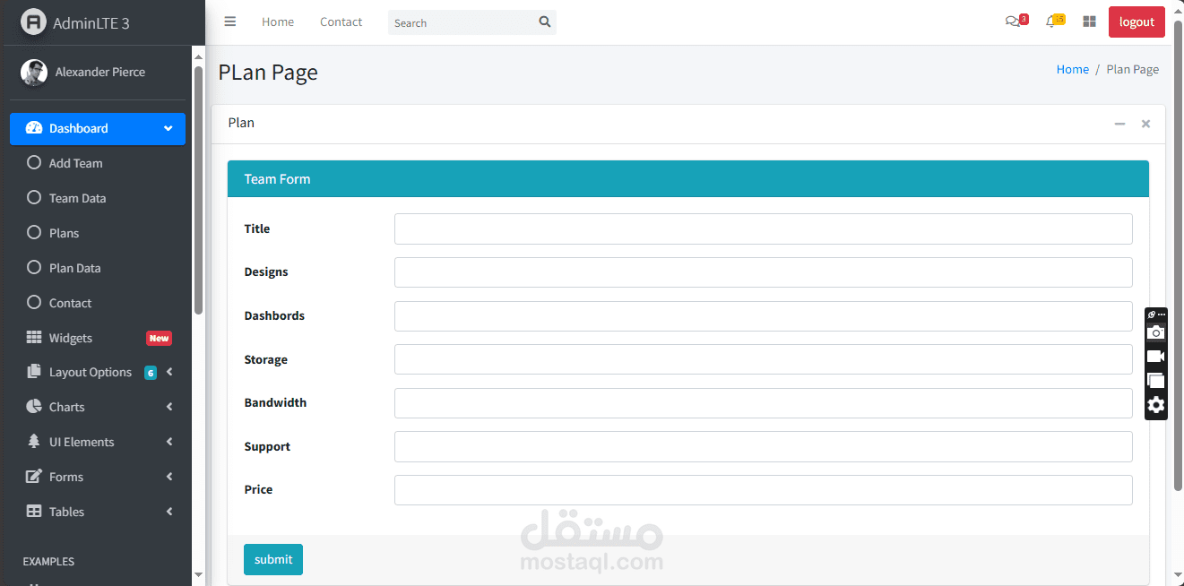 ِAdmin Panel for TeamVision and select Plans | مستقل