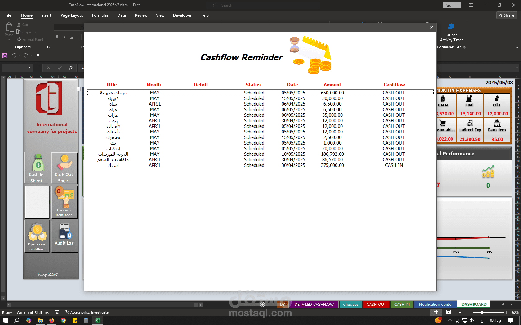 برنامج محاسبي التدفقات النقدية المتوقعة CashFlow | مستقل