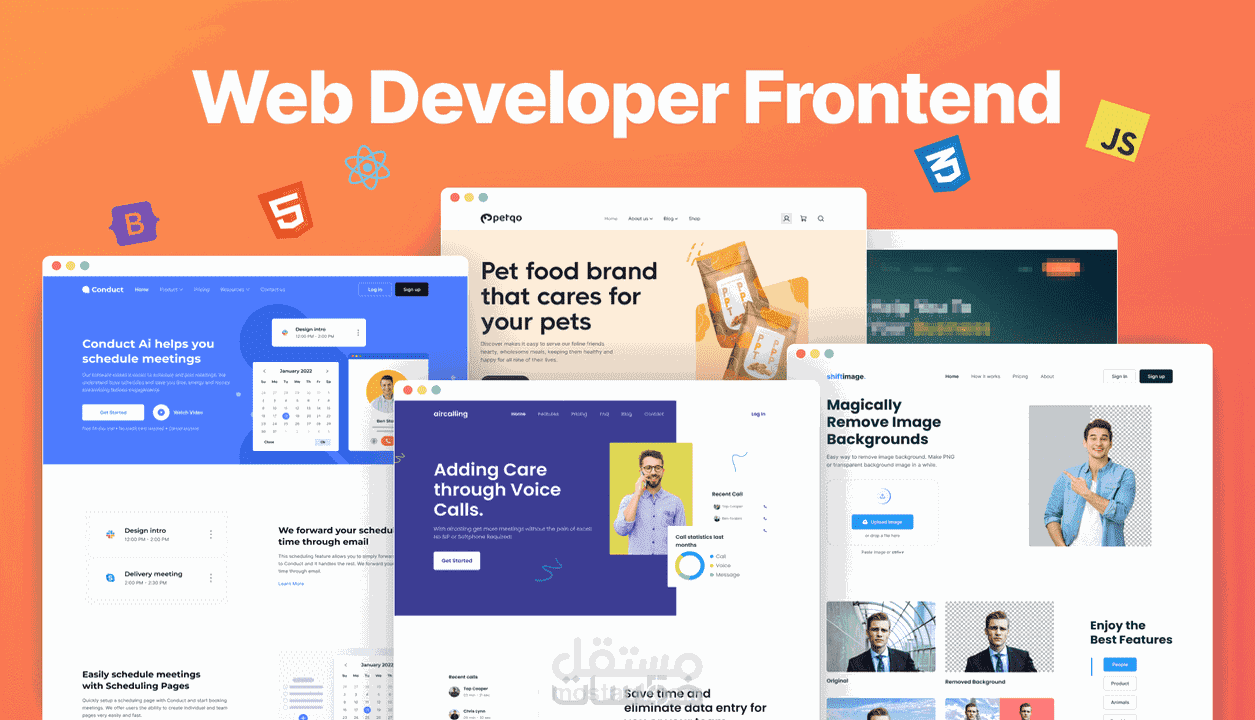 نماذج تصاميم ويب إبداعية باستخدام تقنيات حديثة HTML5 CSS3 Ec6 Bootstrap Jquery | مستقل