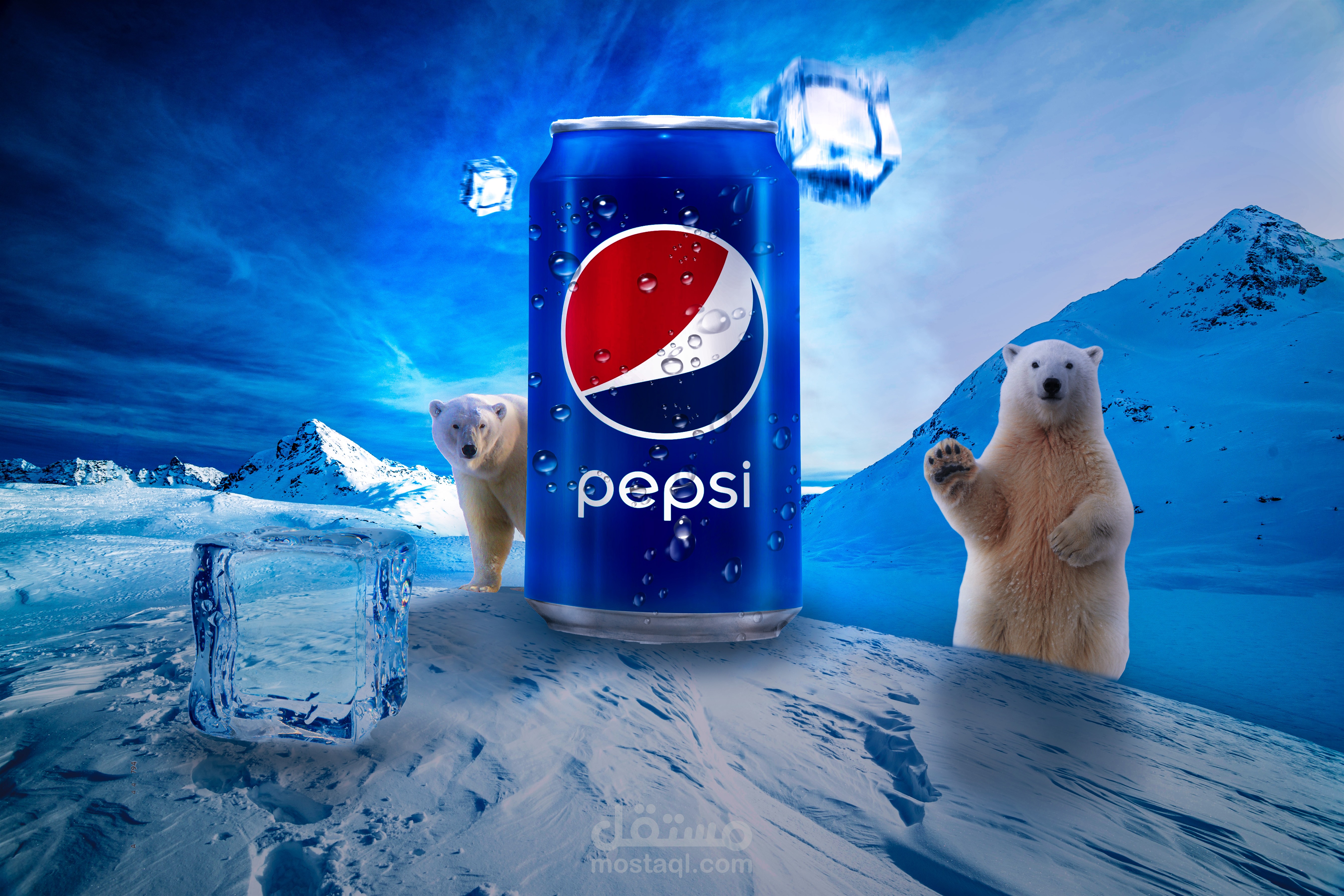 photo manipulation of pepsi can with two bears in the polar | مستقل