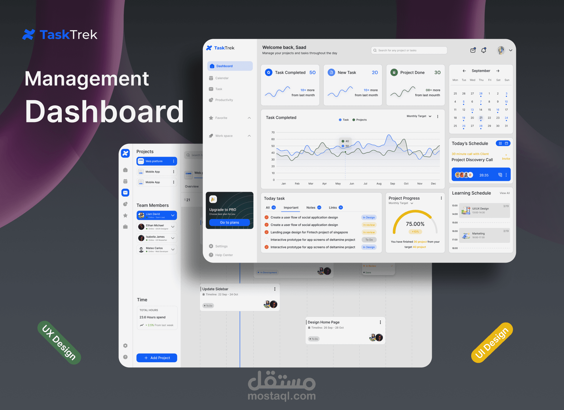 TaskTrek لوحة ملعومات الادارة | مستقل