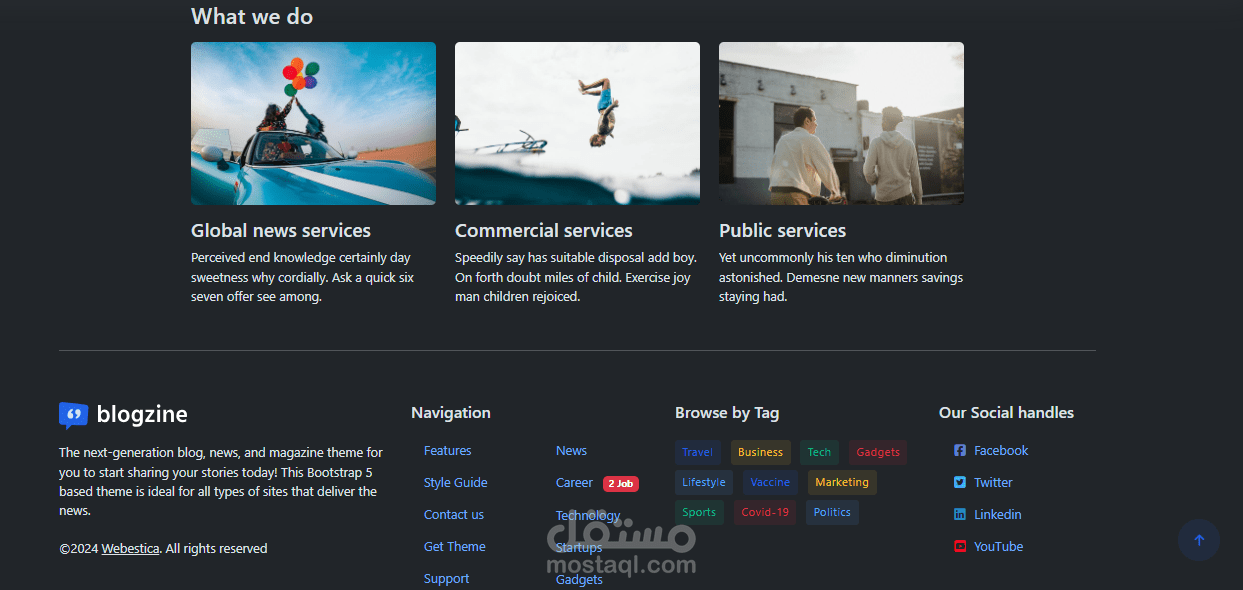 إنشاء صفحات ويب بإستخدام Java script, HTML5, Css3 , Bootstrap | مستقل