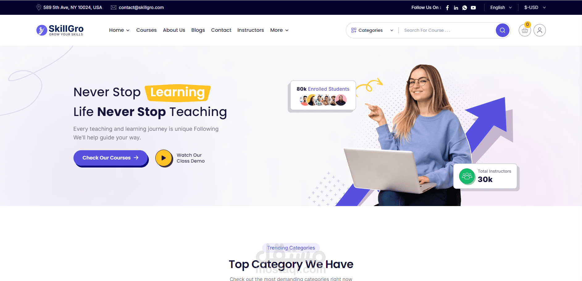 SkillGro LMS - Course & Learning Management System Laravel Script | مستقل